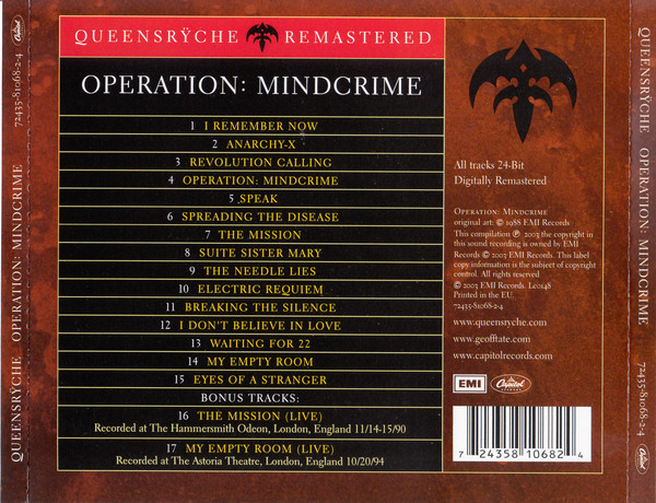 Queensrÿche | Operation: Mindcrime | CD (Album, Reissue, Remastered ...