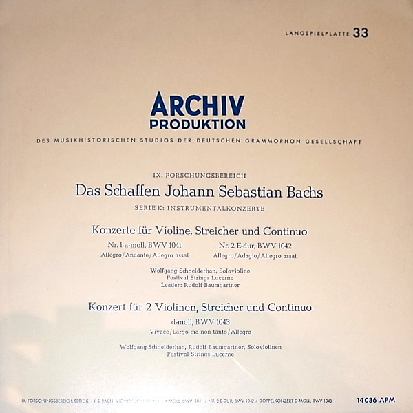 Johann Sebastian Bach Wolfgang Schneiderhan Rudolf Baumgartner