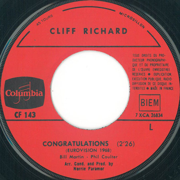 Cliff Richard | Congratulations | Vinyl (7", Single, 45 RPM, Ad1 Sleeve) | VinylHeaven - your ...