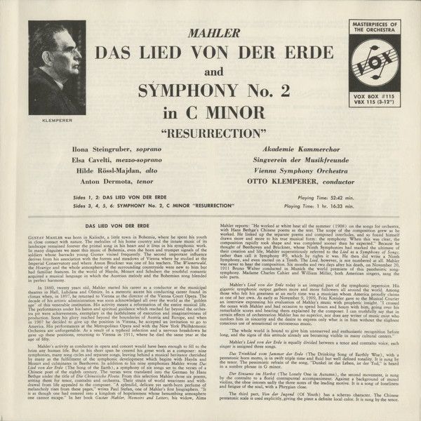 Gustav Mahler, Wiener Symphoniker, Otto Klemperer | Mahler - Das Lied Von Der Erde And Symphony ...